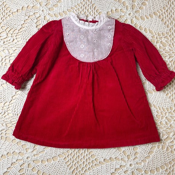 Vintage | Dresses | Vintage 98s Baby Girl 12 Months Red Corduroy Long ...